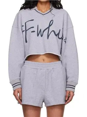 Off-White Off-White Logo Print V-Neck Cropped Sweatshirt Grey