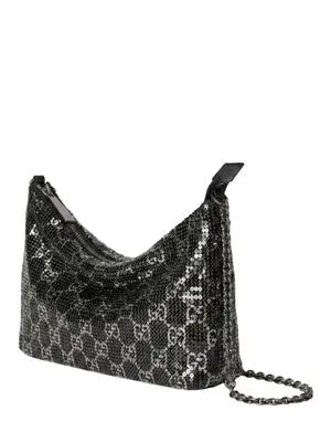 Gucci Metallic Evening Bag With Charm - Black/silver