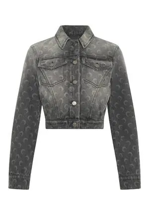 MARINE SERRE Moon Pattern Denim Cropped Jacket - Black