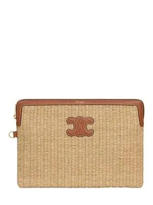 CELINE Celine Small Pouch With Strap In Raffia Effect Textile And Calfskin