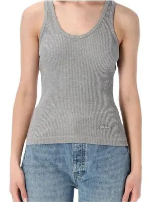 GANNI Ribbed Crewneck Tank Top - Grey
