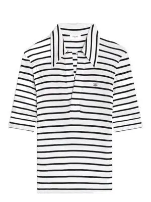 Celine Striped Silk Jersey Polo Shirt - Grey/black