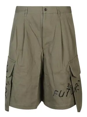 Comme Des Garçons Wide Leg Cargo Shorts With Graphic Print - Green
