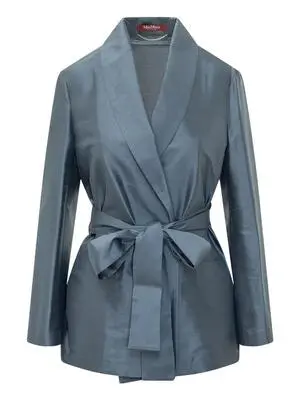 Max Mara Belted Silk Blazer - Gray