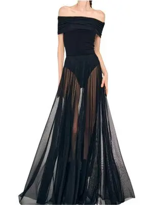 Norma Kamali Off-the-shoulder Sheer Panel Gown - Black