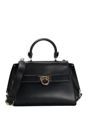 FERRAGAMO Gancini Flip Shoulder Bag - Black
