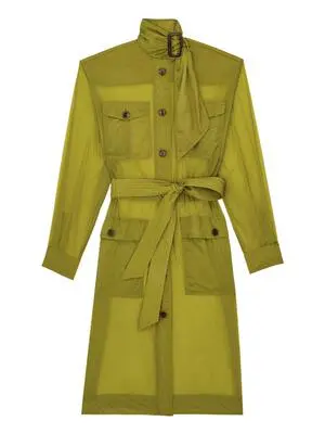 Saint Laurent Belted Long-sleeve Cargo Dress - Mousse
