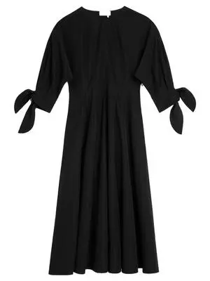 Celine Cotton Poplin Midi Dress With Tie Cuffs - Black