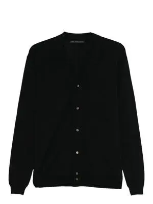 LOW BRAND Long-sleeved V-neck Cardigan With Central Back Detailing - Black