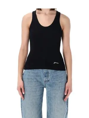 GANNI Ribbed Crewneck Tank Top - Black