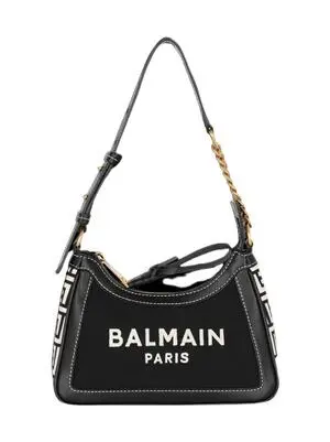 Balmain B-army Monogrammed Canvas And Smooth Leather Handbag - Black