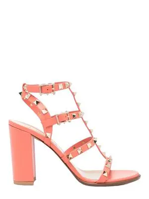 Valentino Garavani Rockstud Strappy Block Heel Sandals - Orange
