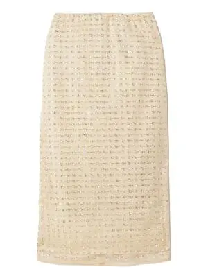 Staud Embellished Tulle Midi Skirt - Cream