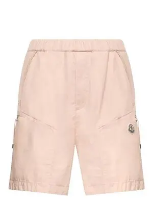 Moncler Cotton Poplin Bermuda Shorts With Contrast Stitching - Light Pink
