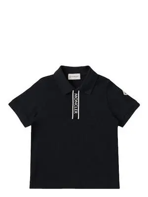 Moncler Logo Trimmed Cotton Piquet Polo Shirt - Black