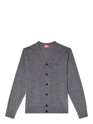 DIESEL® Buttoned V-neck Cardigan With Cut-out Logo - Grey