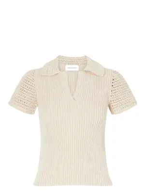 MAGDA BUTRYM Magda Butrym Ribbed Cotton Crochet Polo Shirt