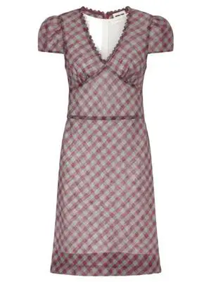 SHUSHU/TONG SHUSHU TONG Plaid Sweetheart Neckline Short Sleeve Dress