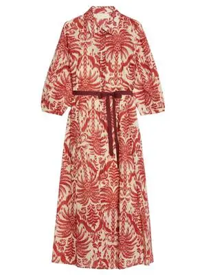 IBLUES Flared, Figure-skimming Shirt Dress With Gathered Sleeves - Ruby