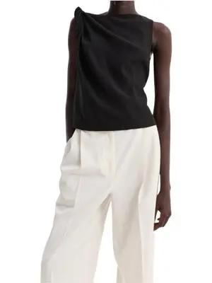 RÓHE Asymmetrical T-shirt With Knot Detail - Black