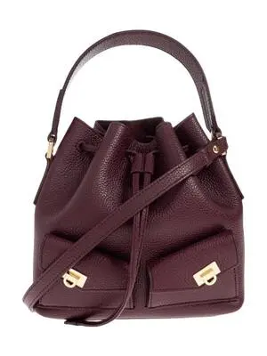 FERRAGAMO Salvatore Ferragamo Textured Leather Multipocket Bucket Bag Plum