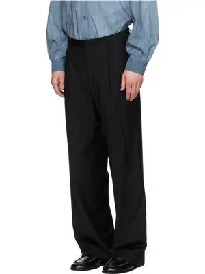 SUNFLOWER Wide-leg Pleated Trousers - Black