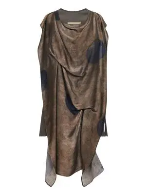 UMA WANG Draped Abstract Print Top - Brown