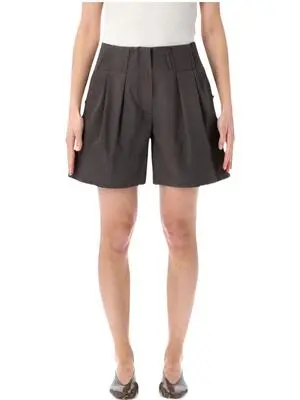 LOW CLASSIC Pleated Cotton Shorts - Black