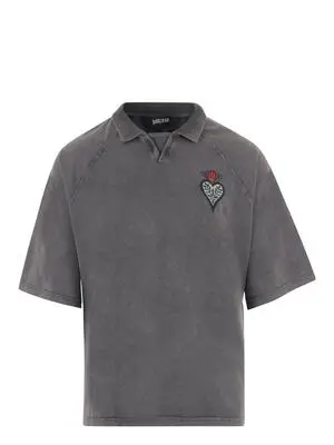 Just Cavalli Flame Heart Embroidered Polo T-shirt - Grey