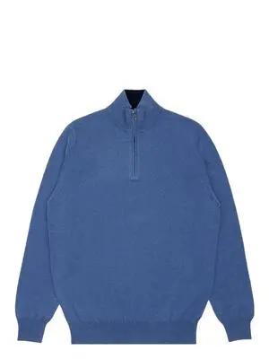 FERRAGAMO Pullover With Quarter Zip - Blue