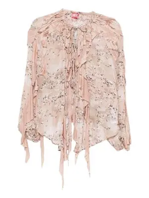 DIESEL® Long Sleeve Graphic Print Blouse With Pleated Details - No
