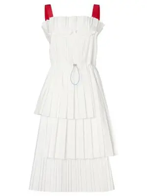 Fendi Ruffled Pleated Midi Dress - White