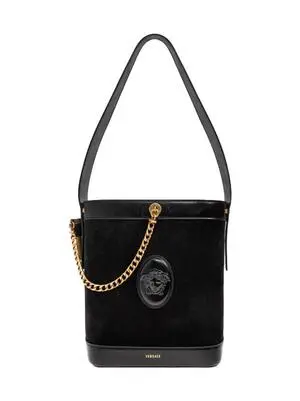 Versace Chain-detail Leather Bucket Bag - Black