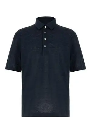 Zegna Short-sleeved Buttoned Polo Shirt Dark Blue