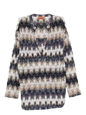 Missoni Missoni Chevron Knit V-Neck Long Sleeve Top Gray