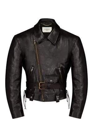 SAINT LAURENT Saint Laurent Black Leather Lace-Up Biker Jacket