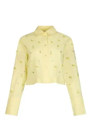Liu Jo Embellished Cropped Cotton Poplin Shirt - Yellow