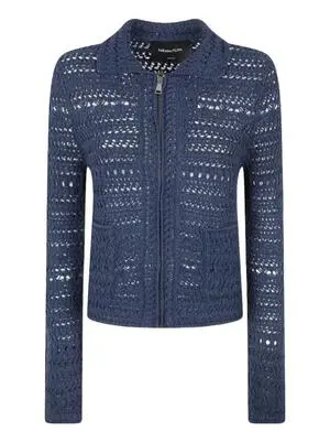 Fabiana Filippi Crochet Zip Knitted Jacket - Blue