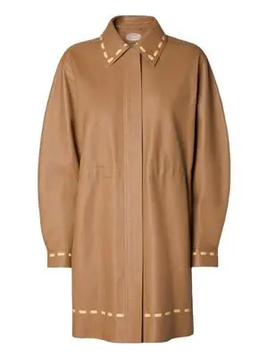 Fendi Leather Overcoat With Selleria Stitching - Brown