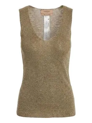 TWINSET Lurex Knit Sleeveless Top - Brown