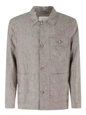 Seventy Seventy Long Sleeve Casual Jacket With Button Closure And Three Pockets Gray