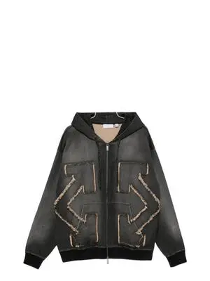 Off-White Zip-up Drawstring Hoodie - Black