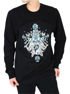 Givenchy Printed Round Neck Long Sleeve Sweater - Black