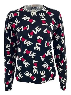 Moschino Printed Round Neck Long Sleeve Sweater - Black