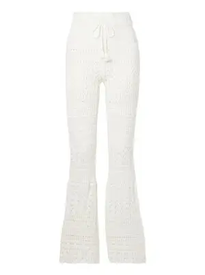 LoveShackFancy Crocheted Cotton Flared Pants - White