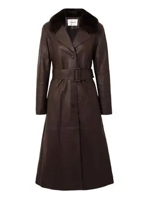 YVES SALOMON Belted Shearling-trimmed Leather Coat - Black
