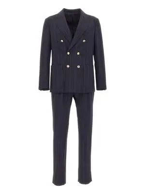 Eleventy Pinstripe Double-breasted Suit - Black
