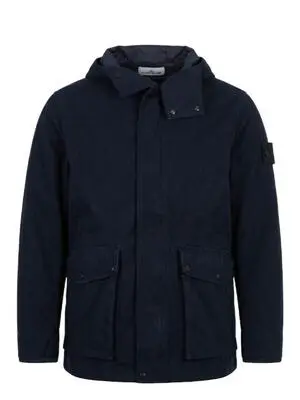 Stone Island Hooded Jacket With Logo Patch - Blue