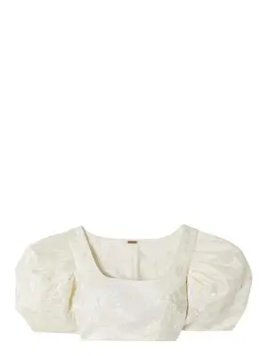 Cult Gaia Embellished Duchesse-satin Puff Sleeve Top - White