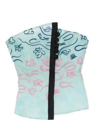 Emporio Armani Embroidered Strapless Top - Blue